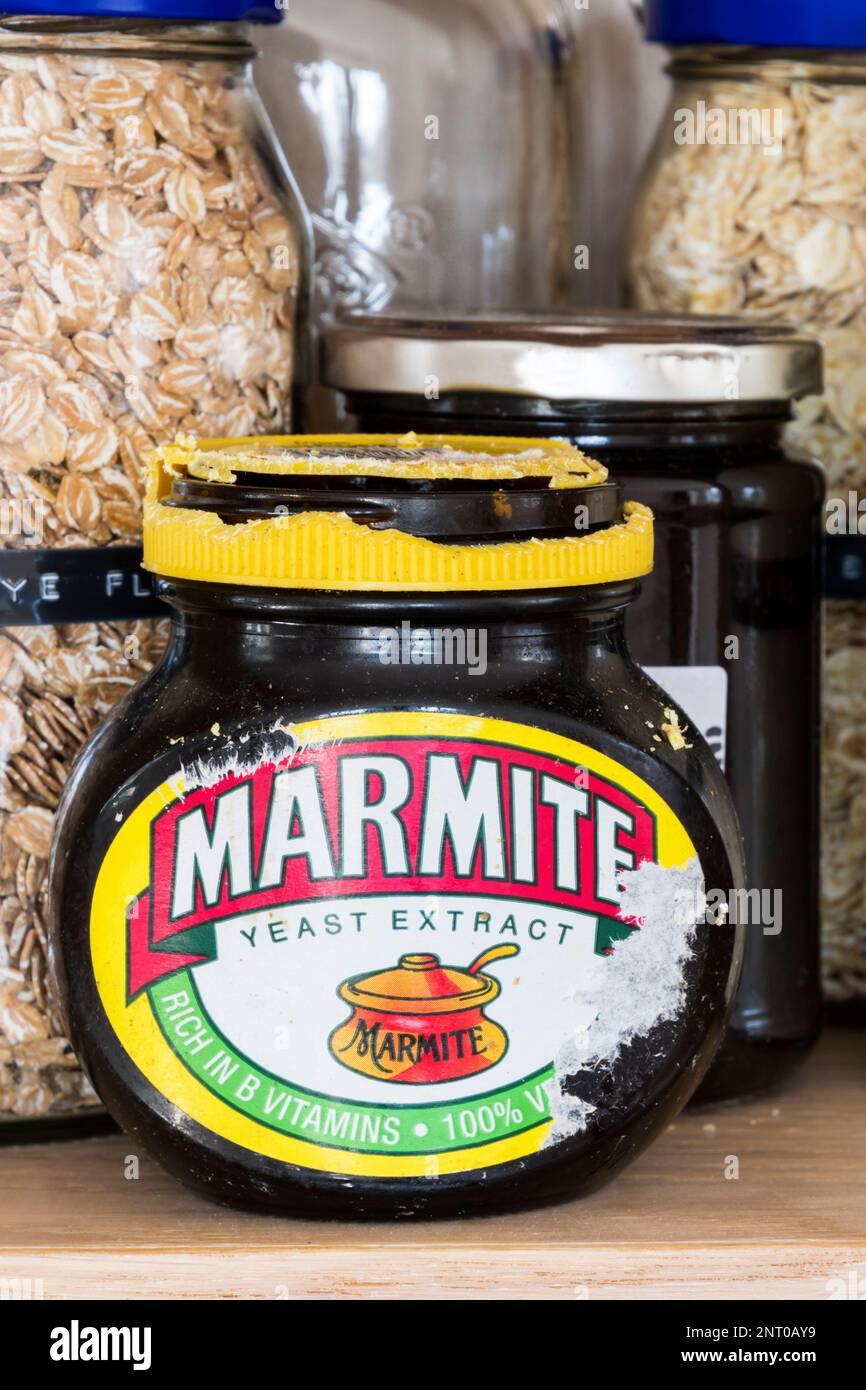 Label & lid of jar chewed by Marmite crazed mice in a store cupboard ...