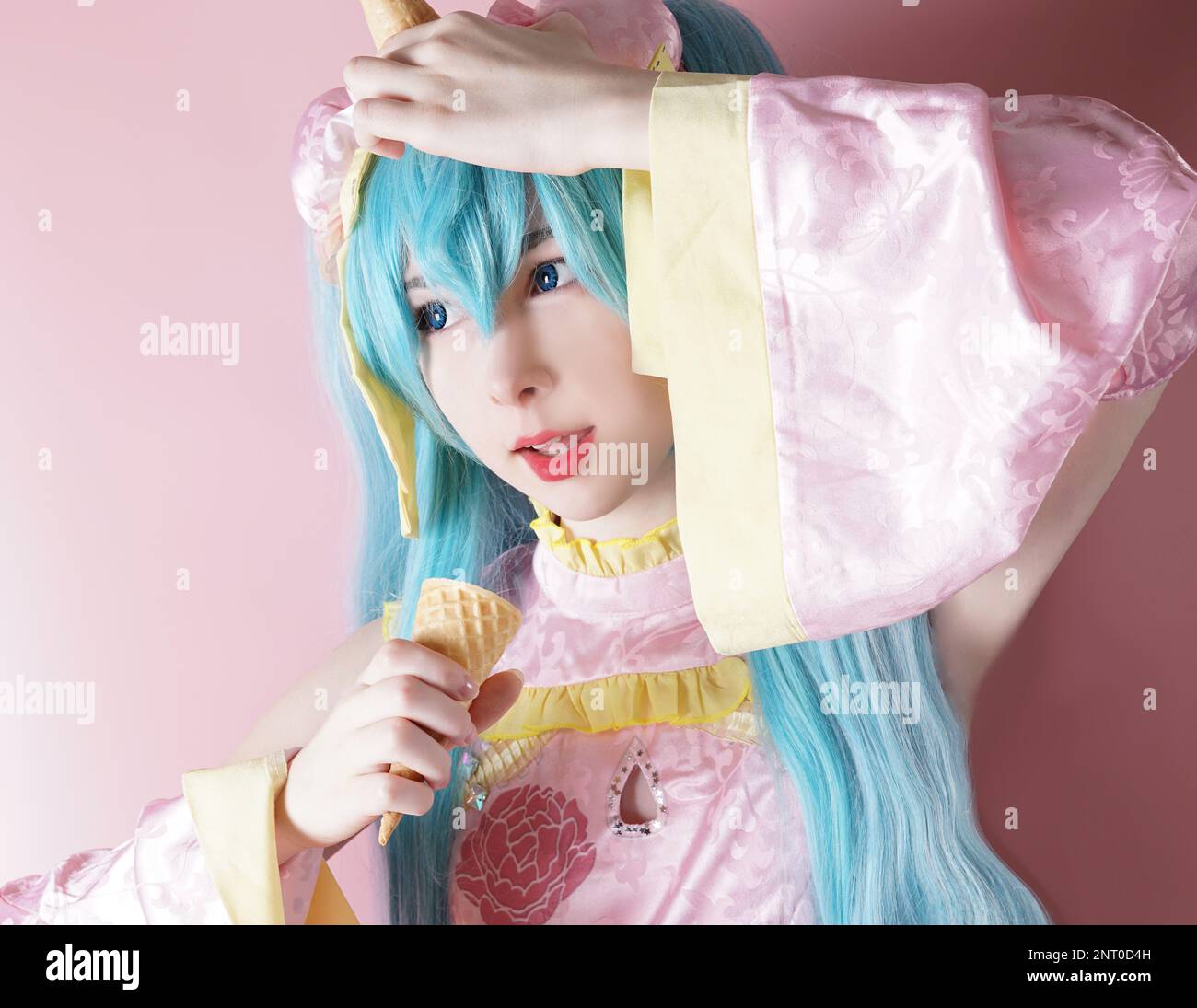 Japan anime cosplay , portrait of girl cosplay with waffle cones in ...