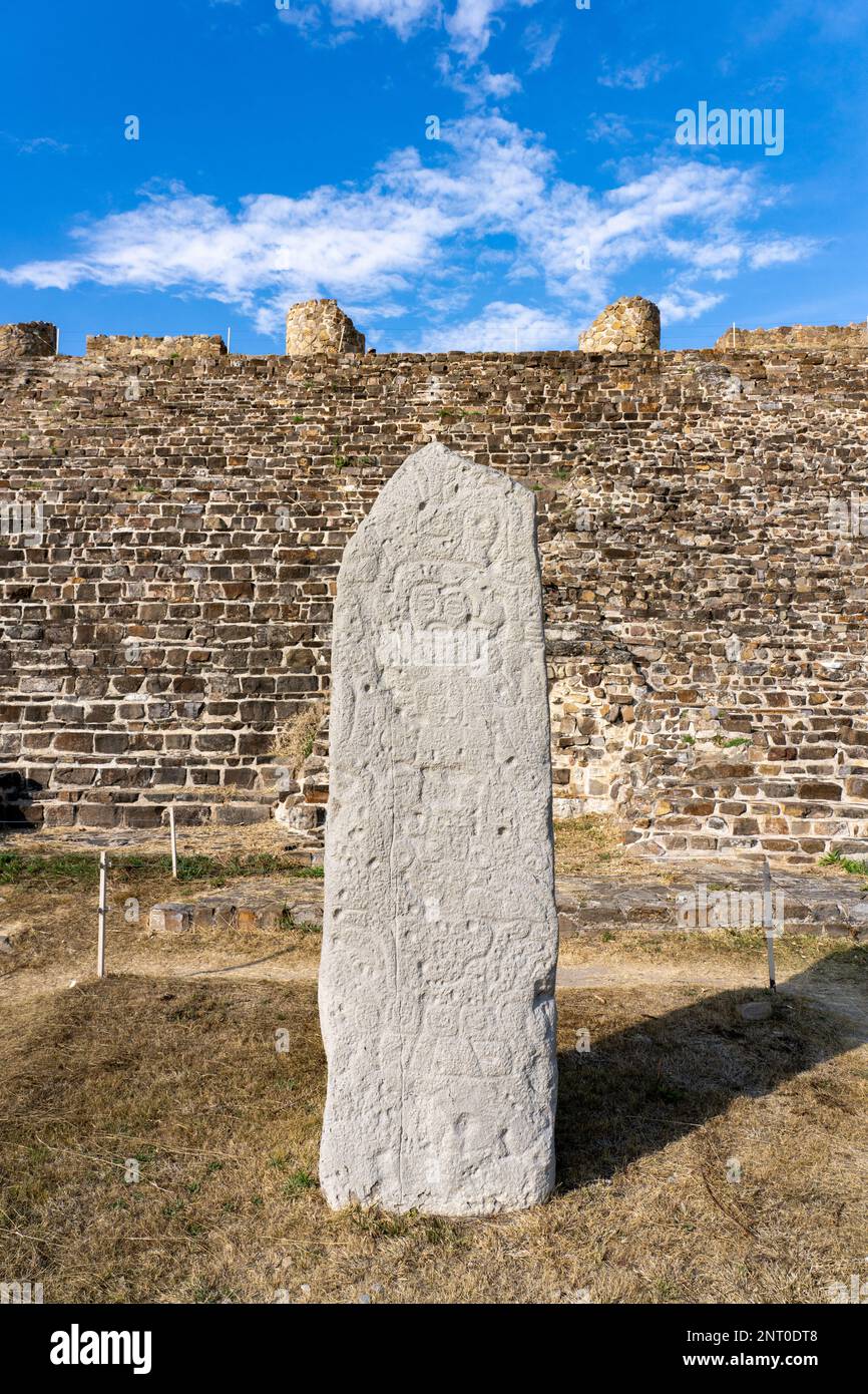 Stela 9 in front of the North Platform in the pre-Columbian Zapotec ...