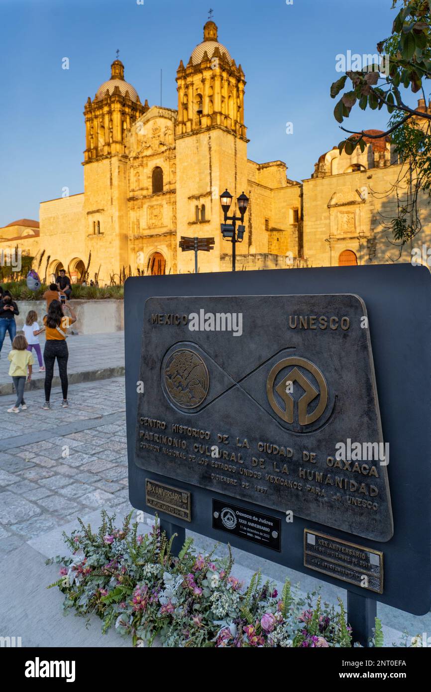 The bronze plaque designating Oaxaca as a UNESCO World Heritage Site in ...