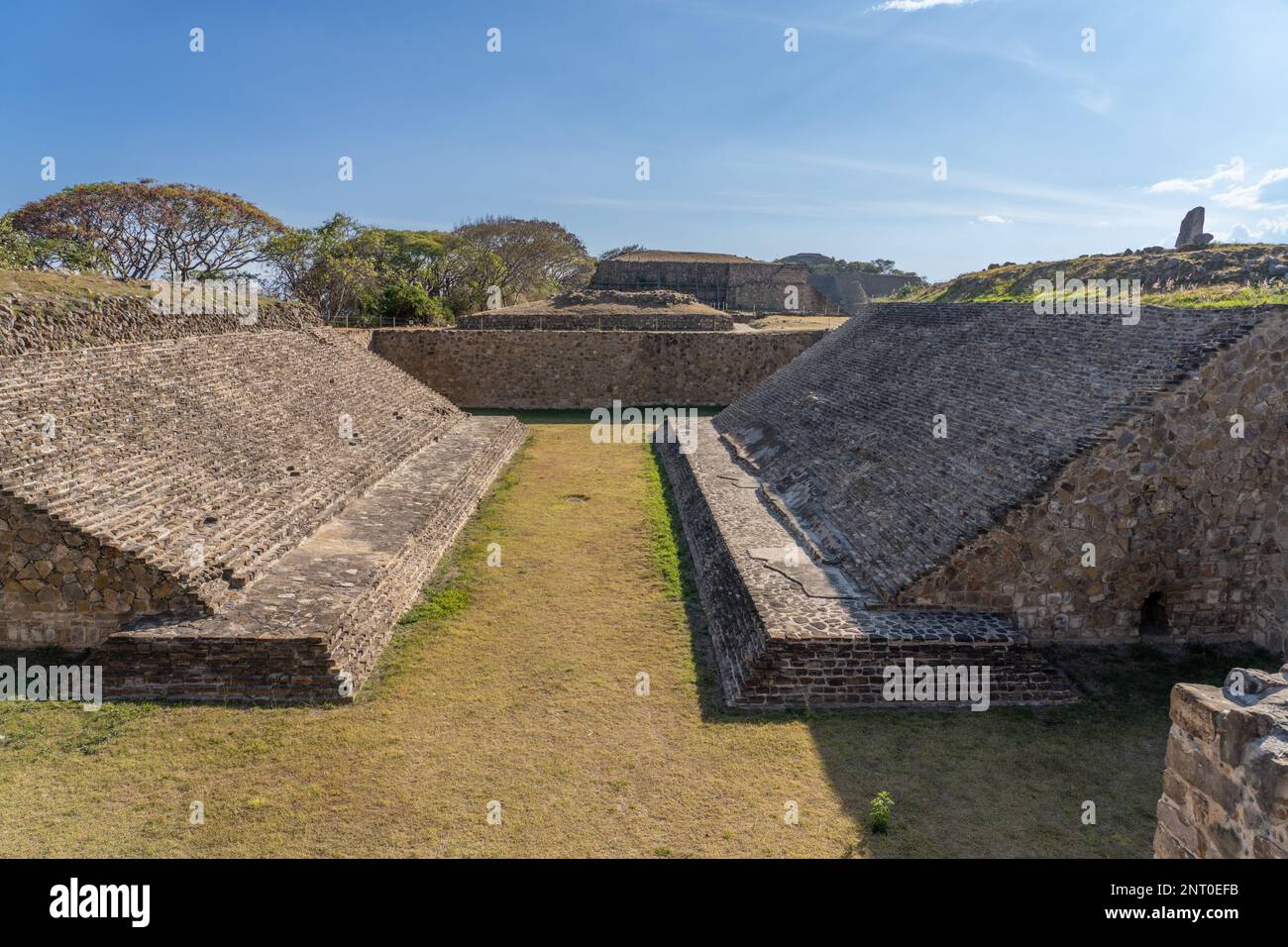 The ritual ball court in the pre-Hispanic Zapotec ruins of Monte Alban ...