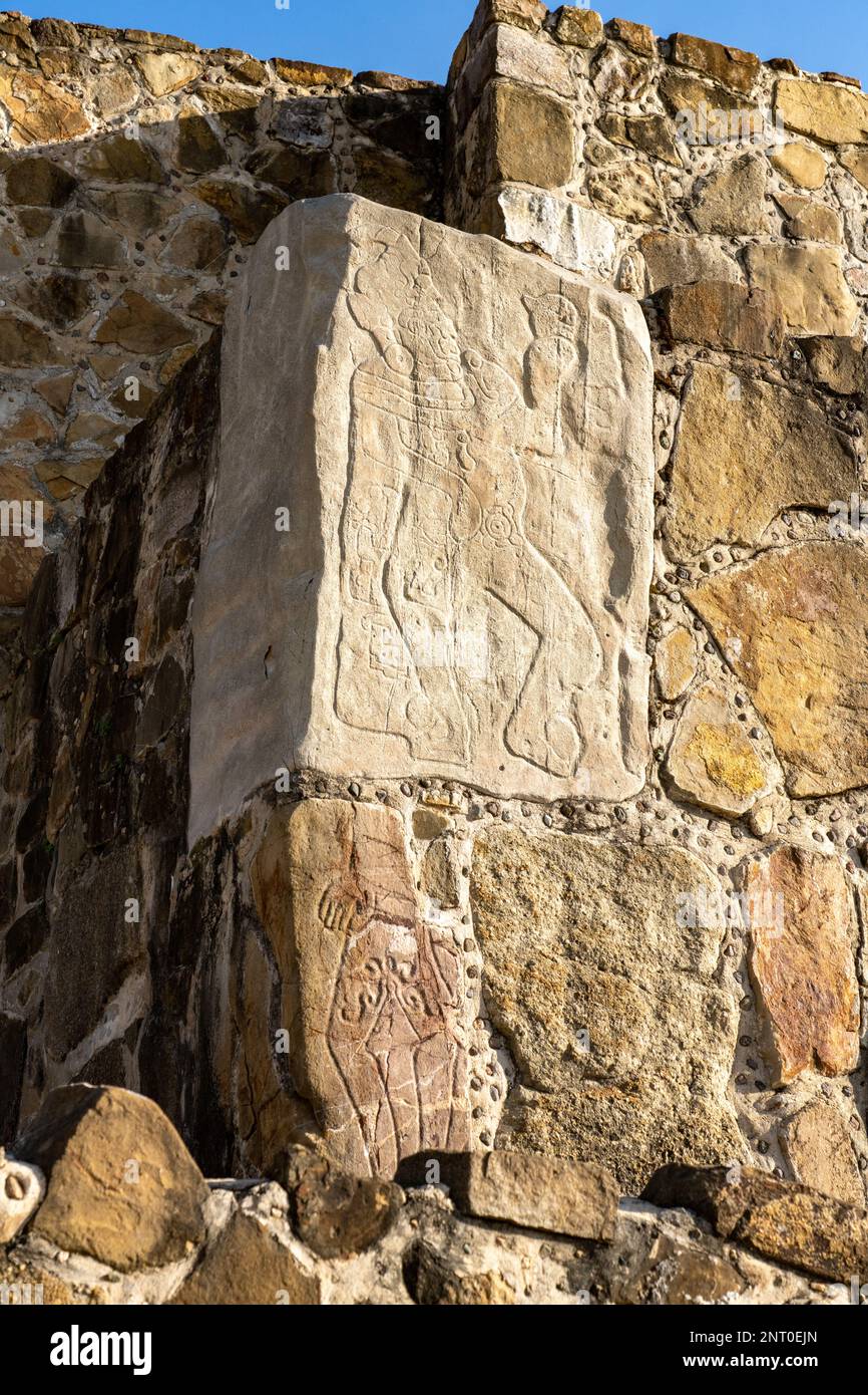 Detail of stone carvings on the Observatory, Building J, in the pre ...