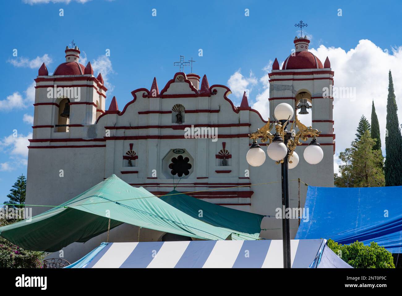 Fiesta canopies in front of the Santiago Apostal Church in Santiago ...