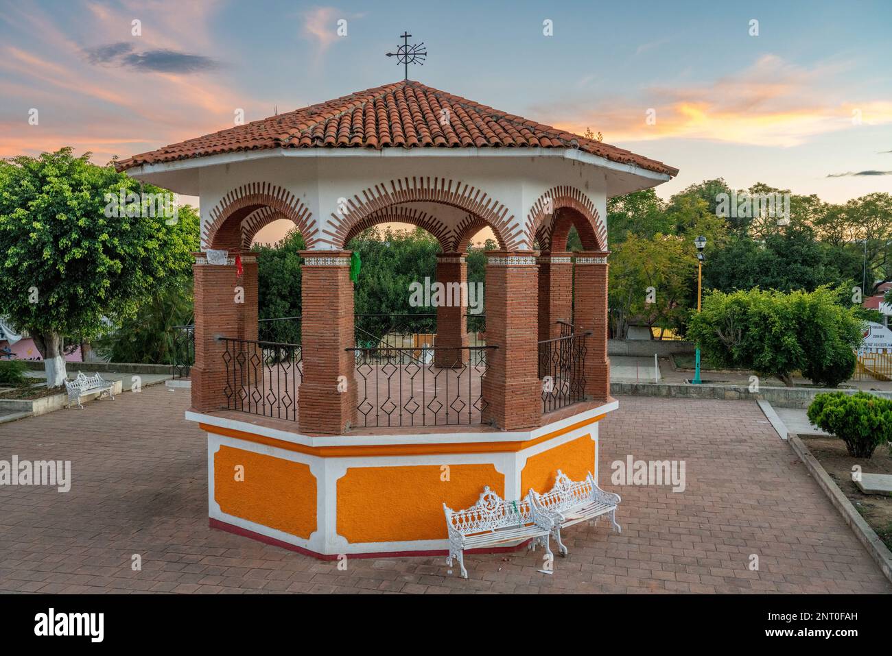 A gazebo or bandstand in a small plaza in the town of San Antonio ...