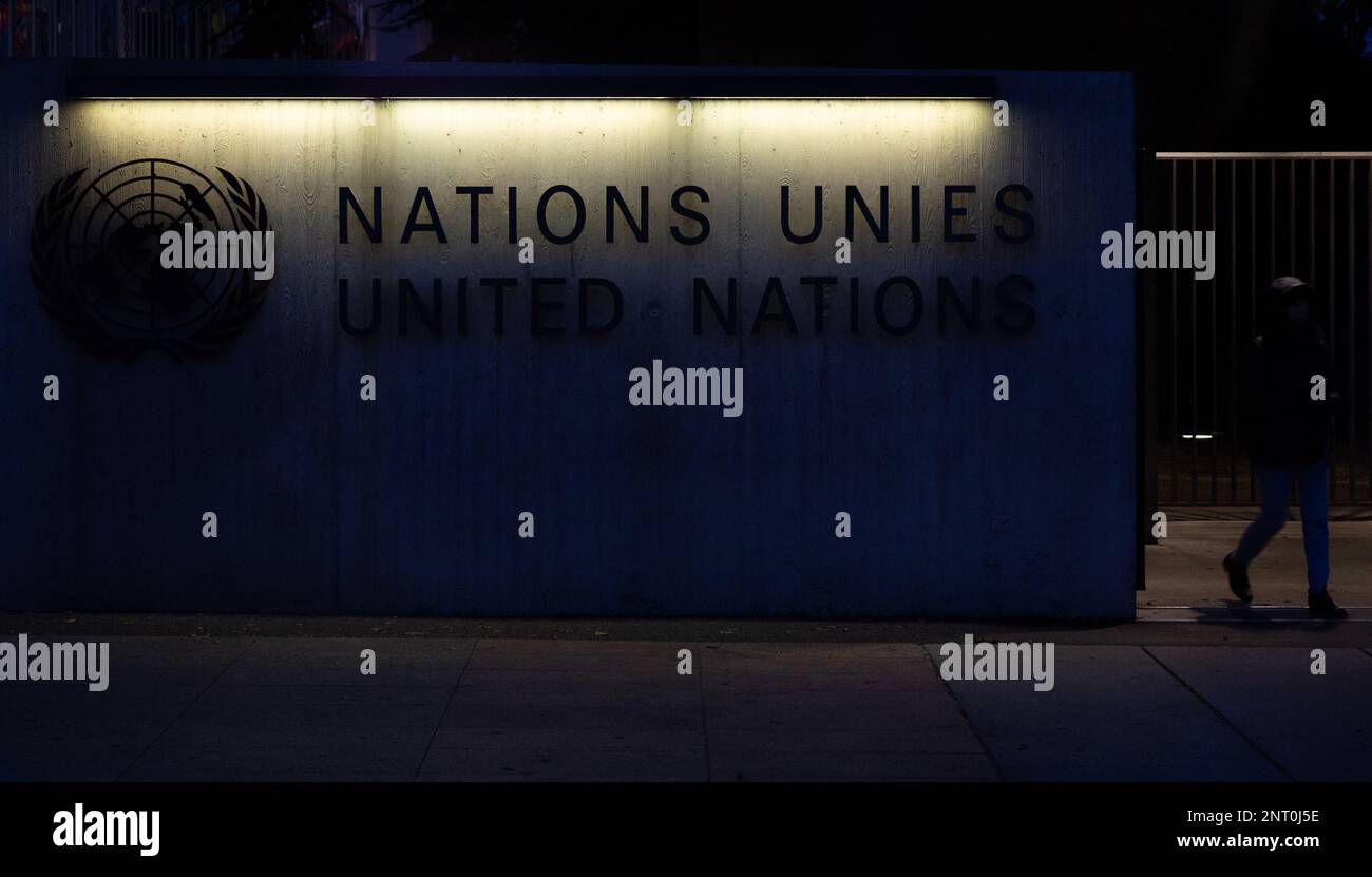 Illustration picture shows United Nations logo in front of UN ...