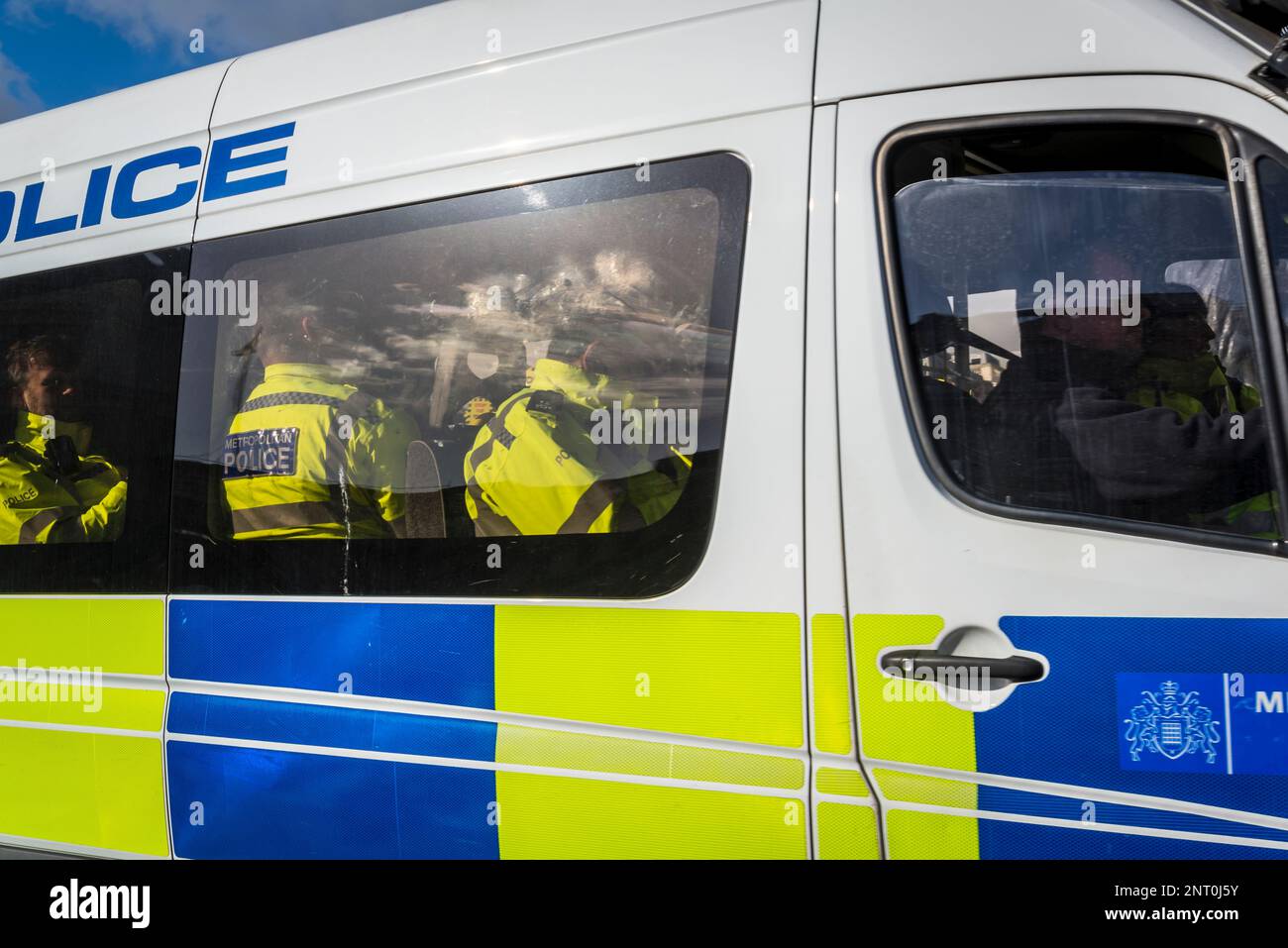 Police van with police officers inside, London, England, UK Stock Photo ...