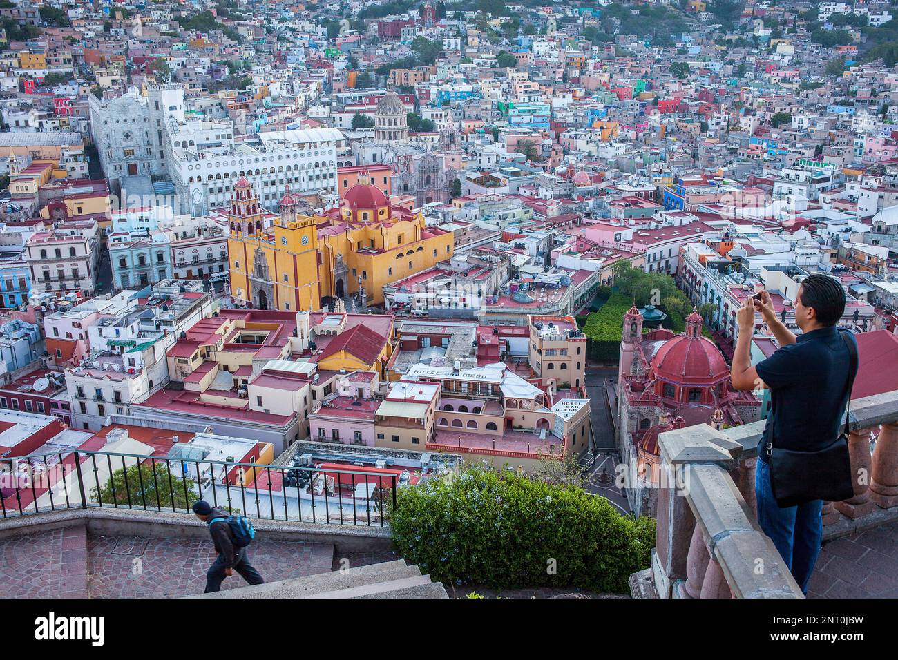 Tourist, View of Guanajuato from the `Mirador el Pipila´, state ...