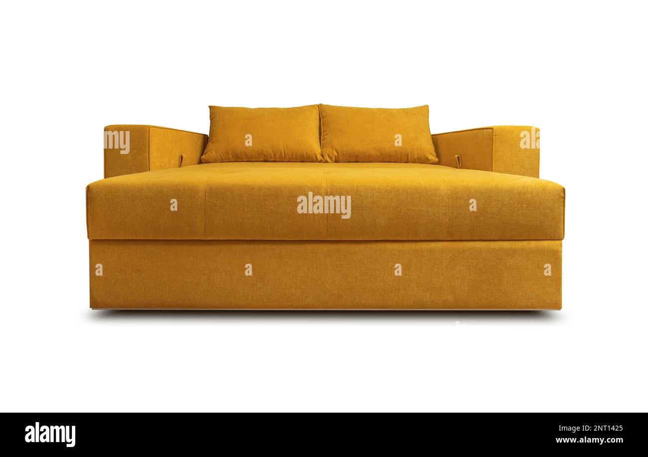Yellow soft sofa isolated on white background Stock Photo - Alamy