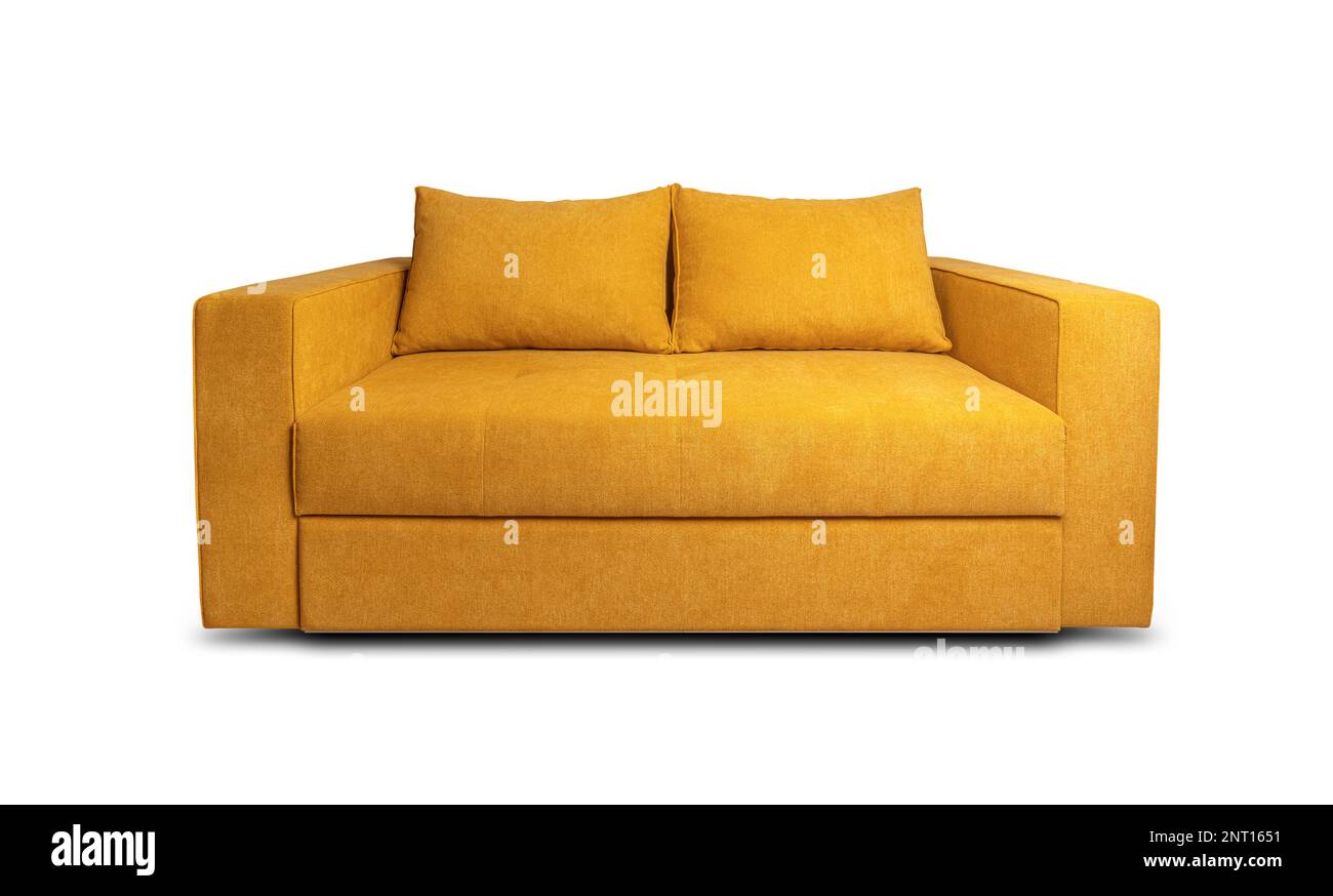 Yellow soft sofa isolated on white background Stock Photo - Alamy