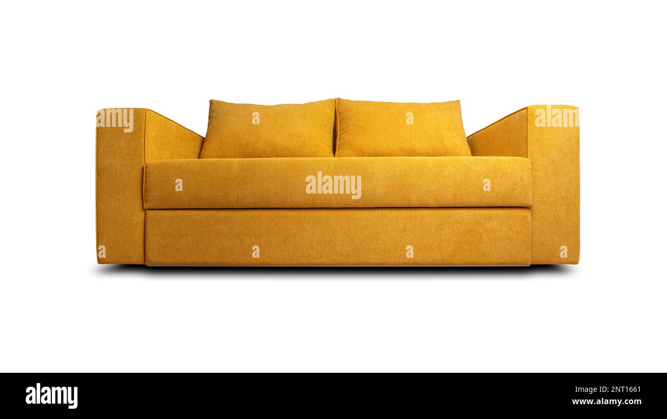 Yellow soft sofa isolated on white background Stock Photo - Alamy