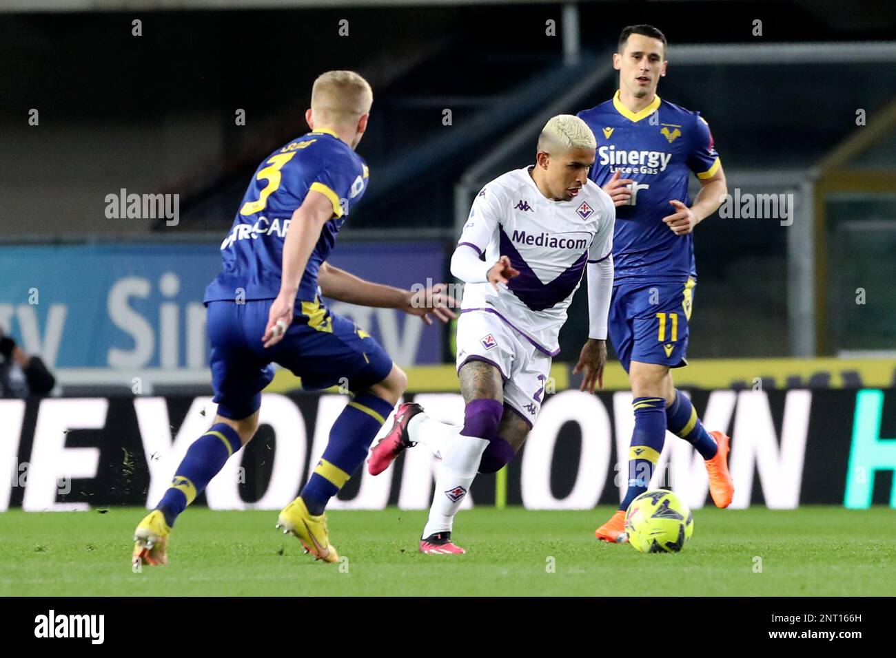 Fiorentina's Antonin Barak and Verona's Josh Doig, left, celebrates ...