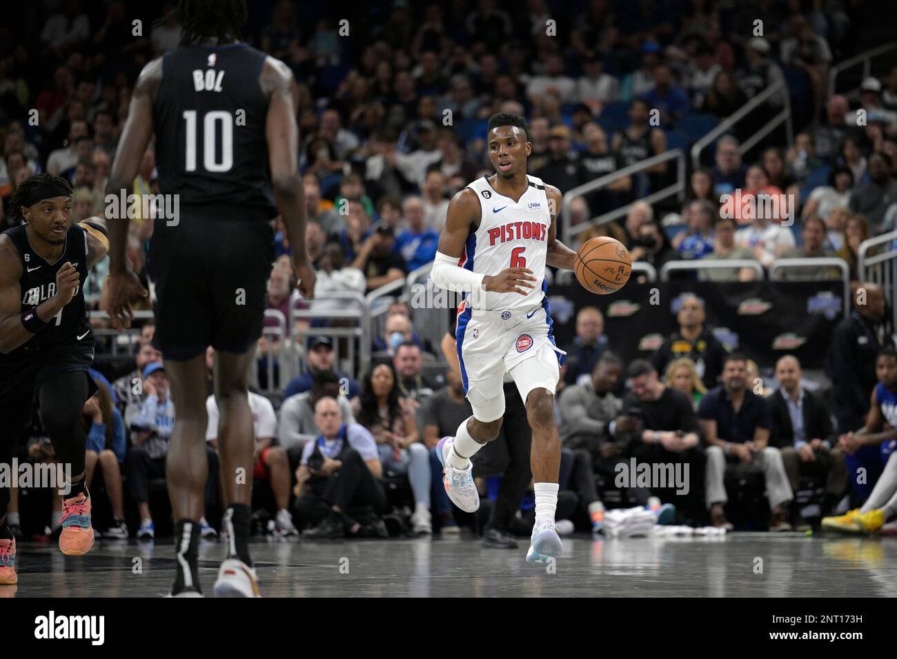 Detroit Pistons guard Hamidou Diallo (6) brings the ball up the court ...