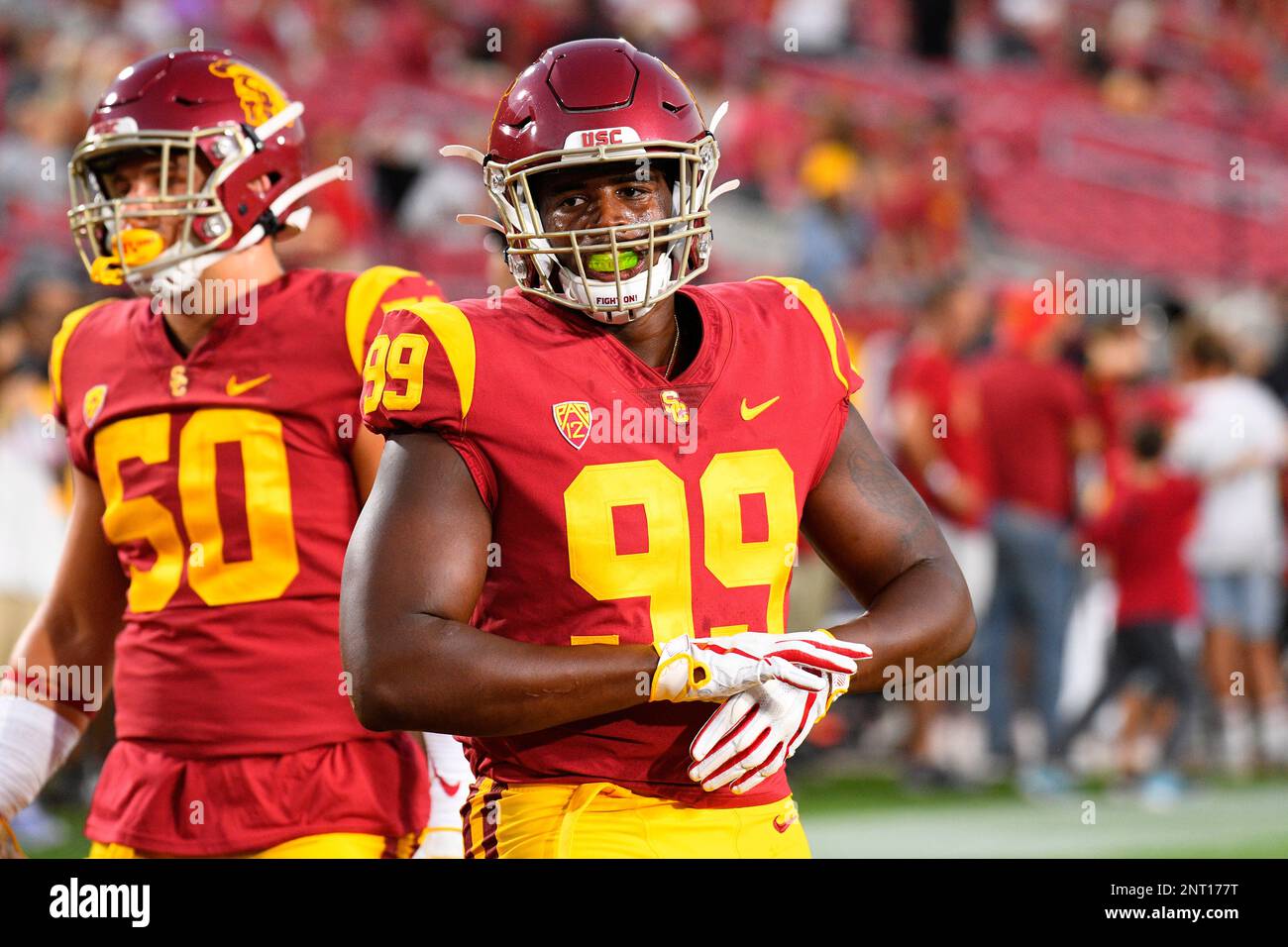 LOS ANGELES, CA - SEPTEMBER 07: USC (99) Drake Jackson (DL) looks on ...
