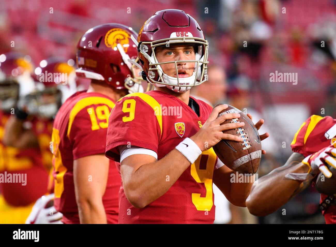 LOS ANGELES, CA - SEPTEMBER 07: USC (9) Kedon Slovis (QB) looks on ...