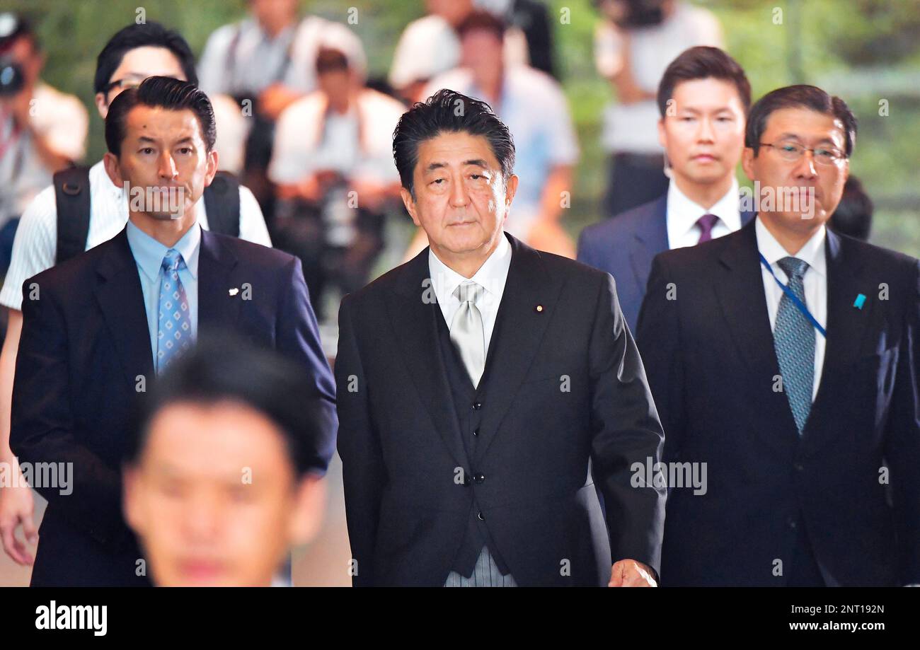 Japan's Prime Minister Shinzo Abe leaves from the prime minister's ...
