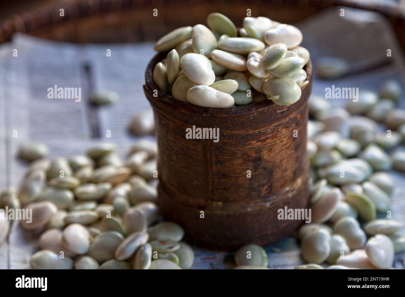 Full frame close-up on a stack of lima beans on a market stall Stock ...