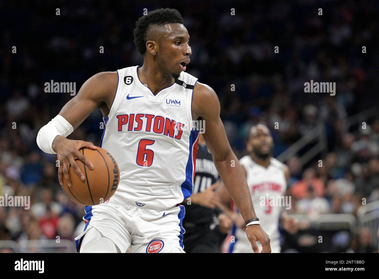 Detroit Pistons guard Hamidou Diallo (6) brings the ball up the court ...