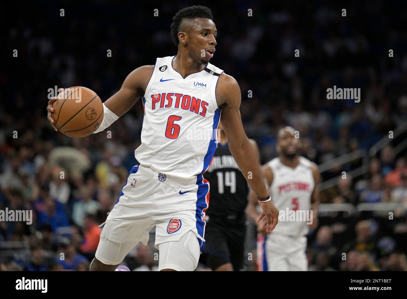 Detroit Pistons guard Hamidou Diallo (6) brings the ball up the court ...