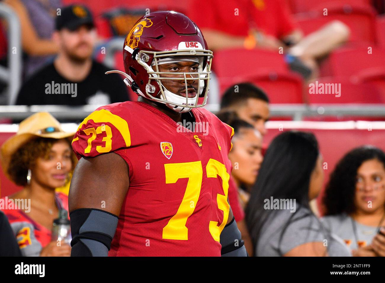 LOS ANGELES, CA - SEPTEMBER 07: USC (73) Austin Jackson (T) looks on ...