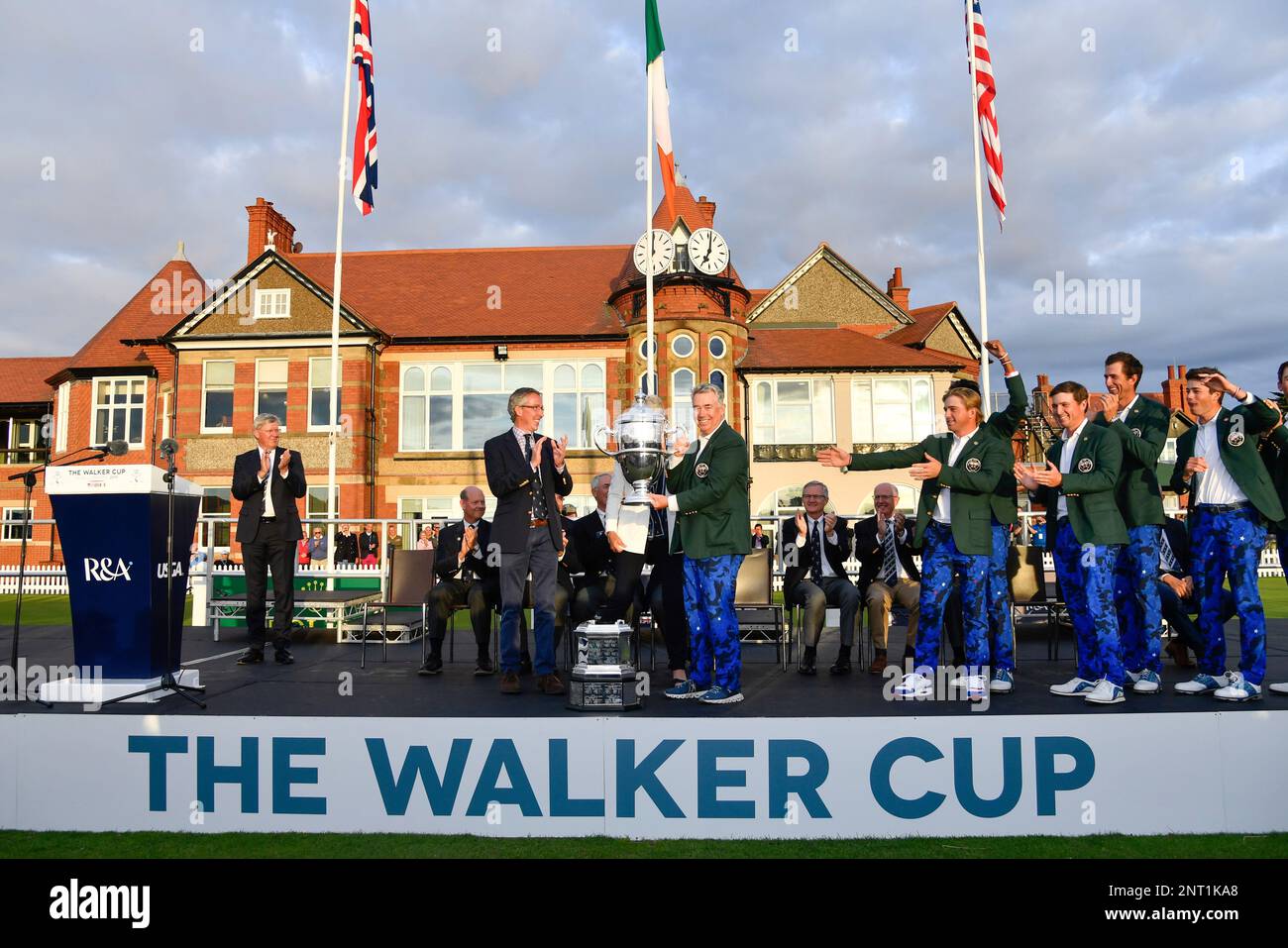 Nathaniel Crosby (USA) Team Captain (right) receives the Walker Cup ...