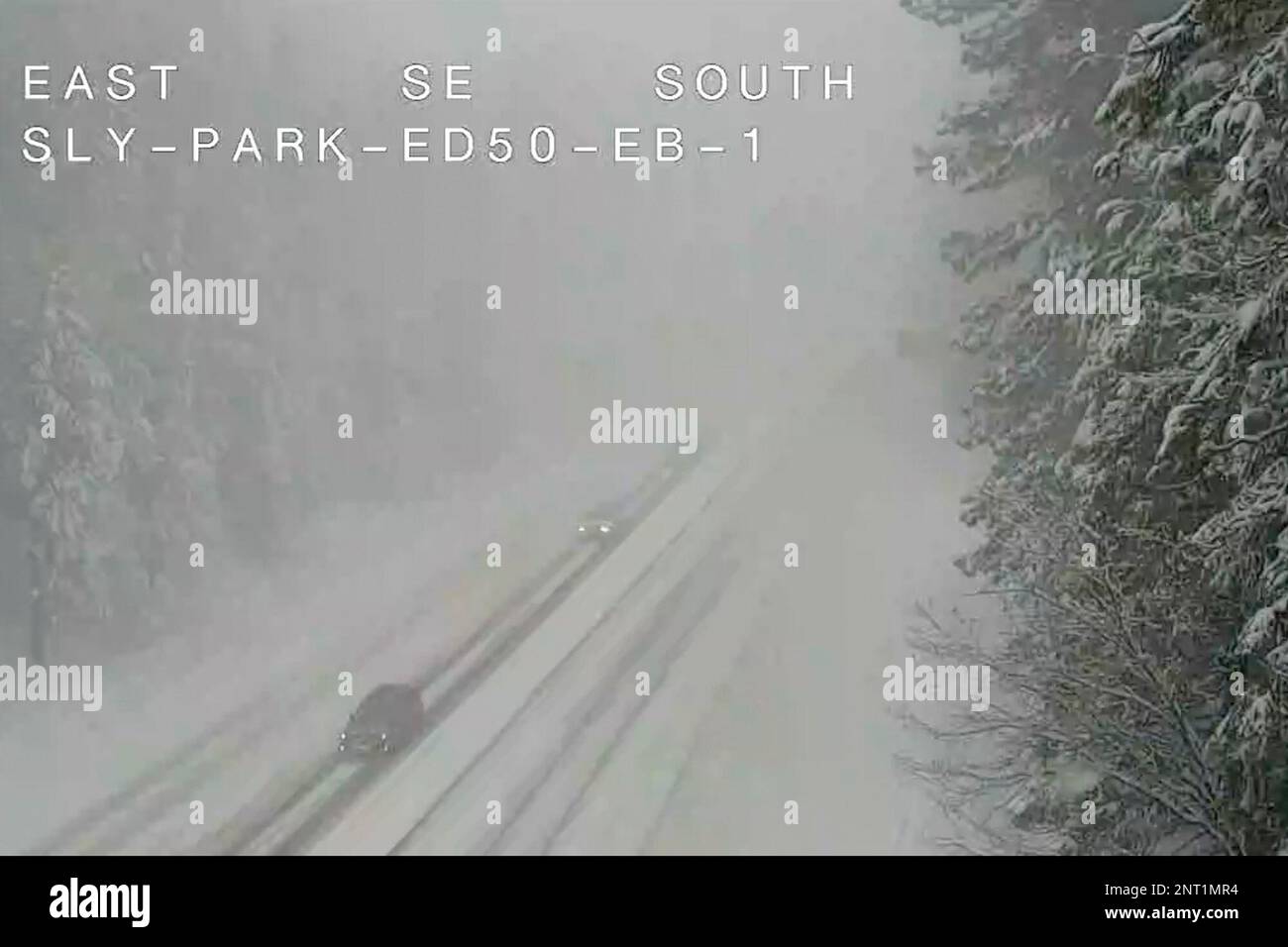 In this image from a Caltrans remote traffic video camera traffic makes ...