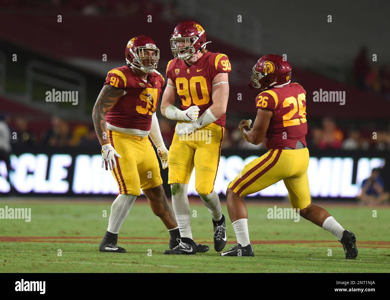 LOS ANGELES, CA - SEPTEMBER 07: USC (90) Connor Murphy (DL) celebrates ...