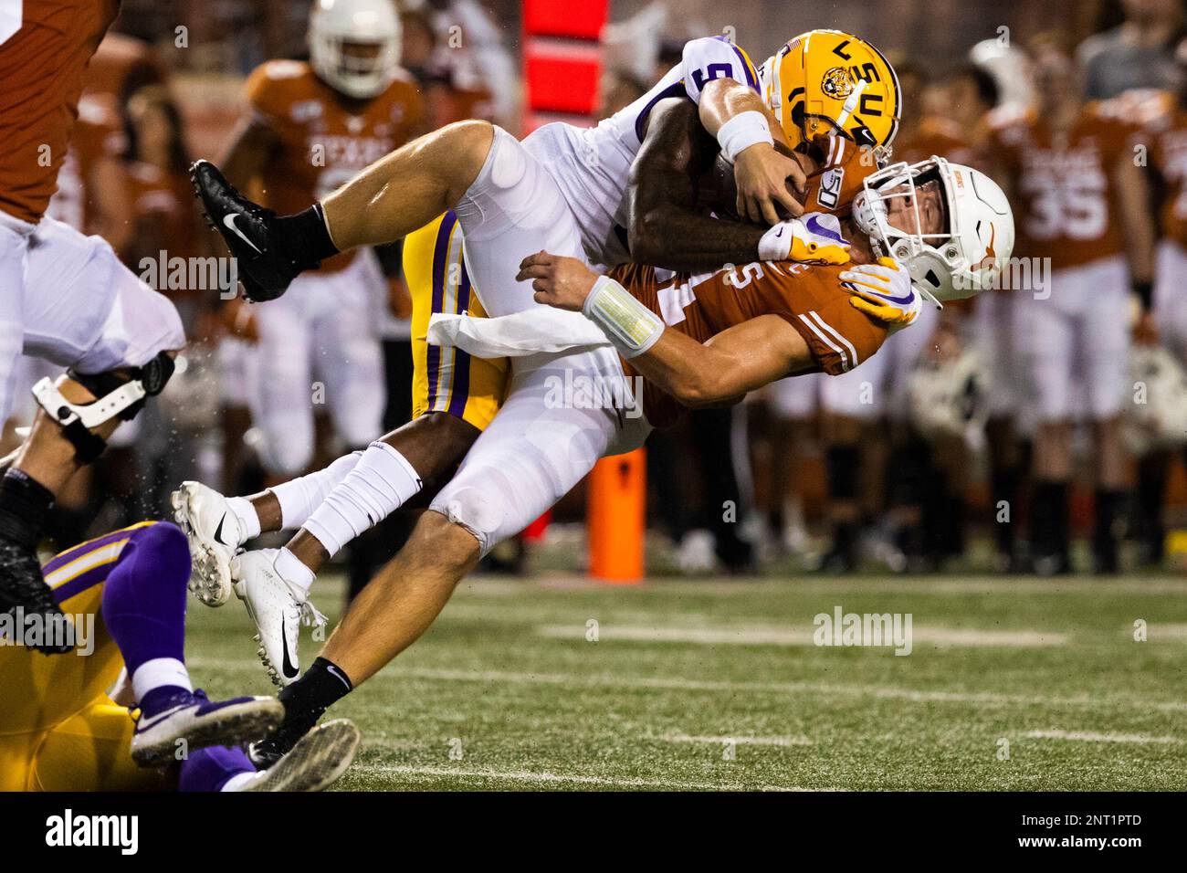 LSU Tigers safety Marcel Brooks (9) sacks Texas Longhorns quarterback ...