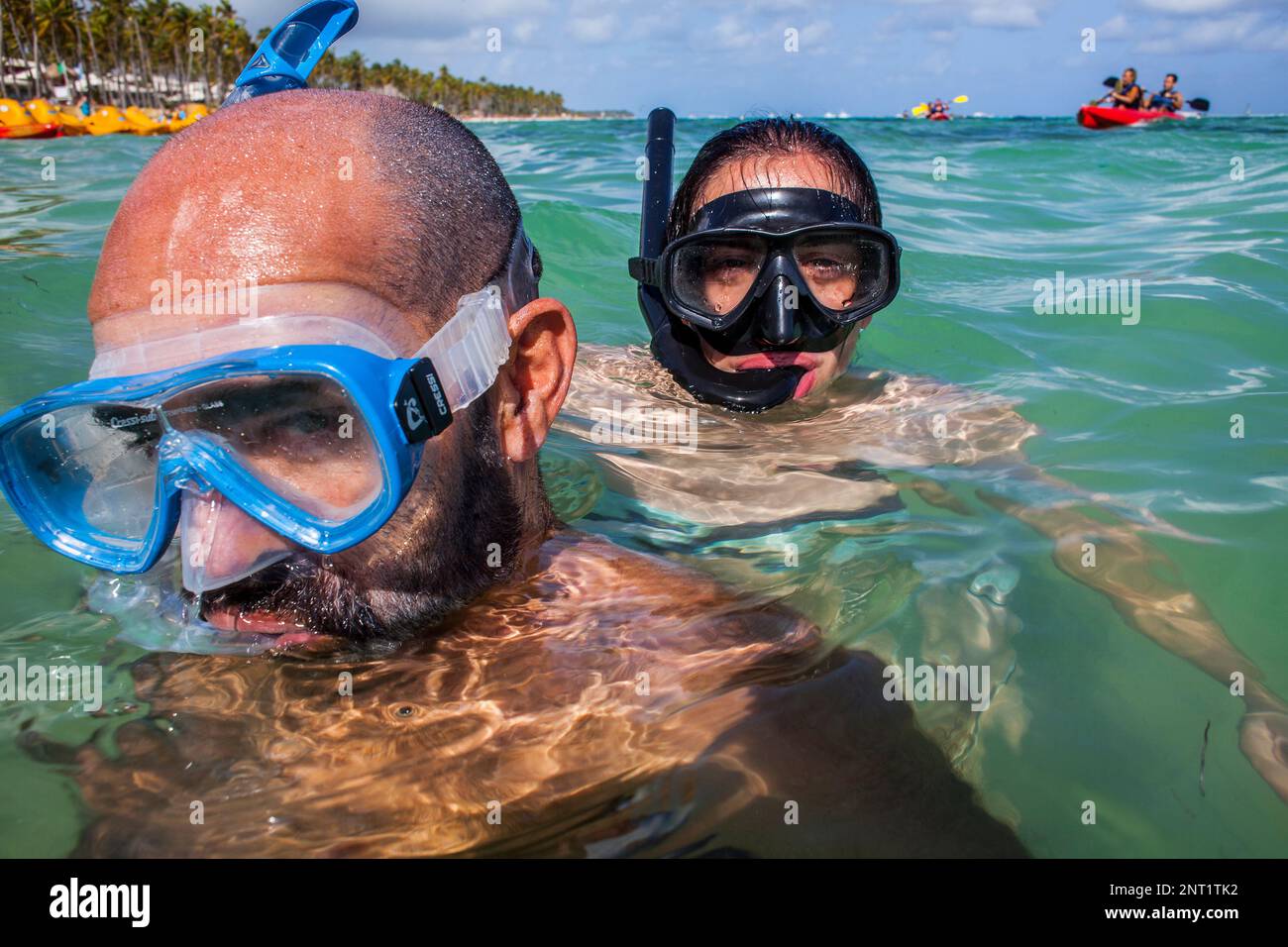 People snorkeling in Bavaro Beach, Punta Cana, Dominican Republic Stock ...