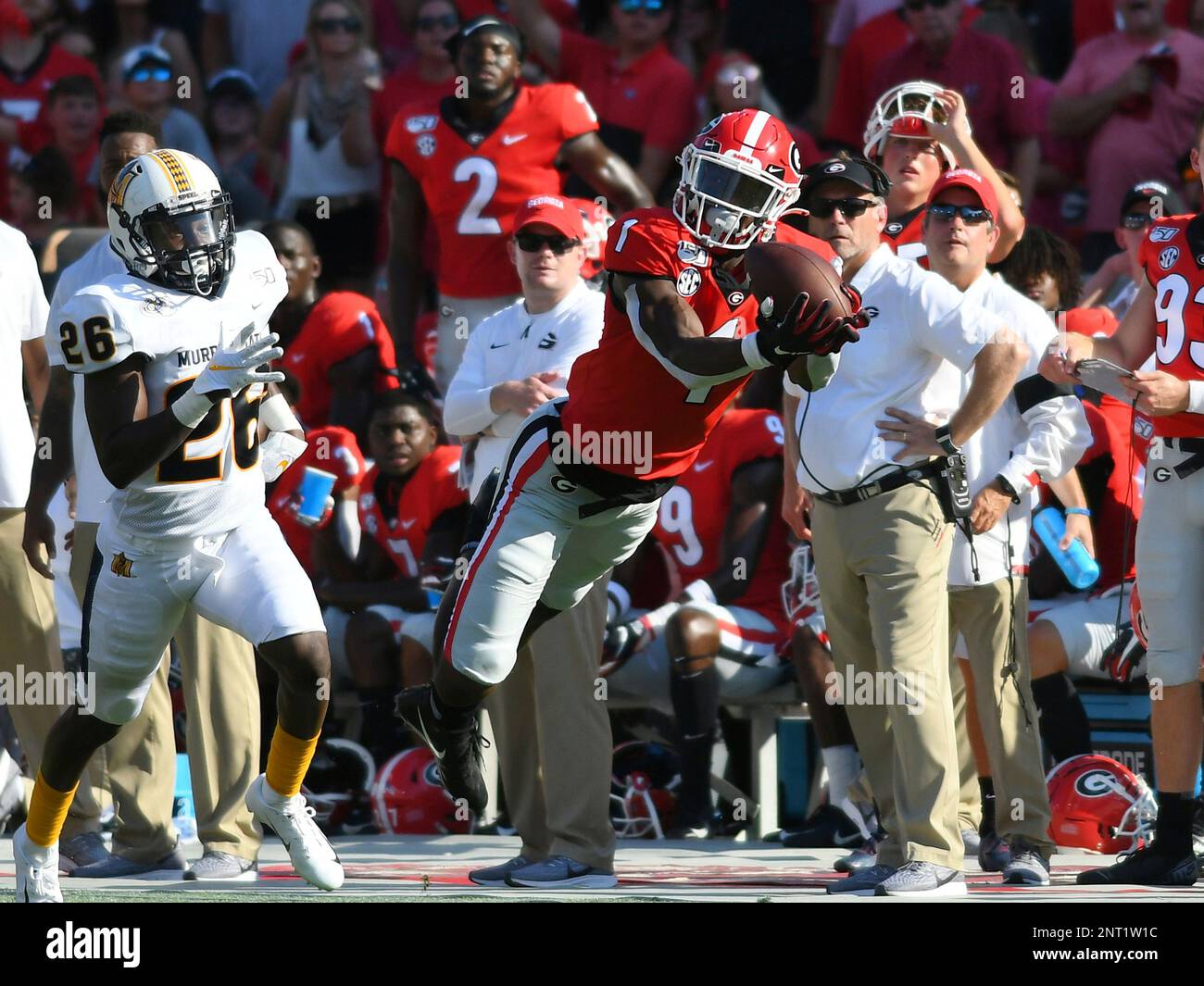 ATHENS, GA - SEPTEMBER 07: Georgia Bulldogs Wide Receiver George Pickens (1) makes a reception ...