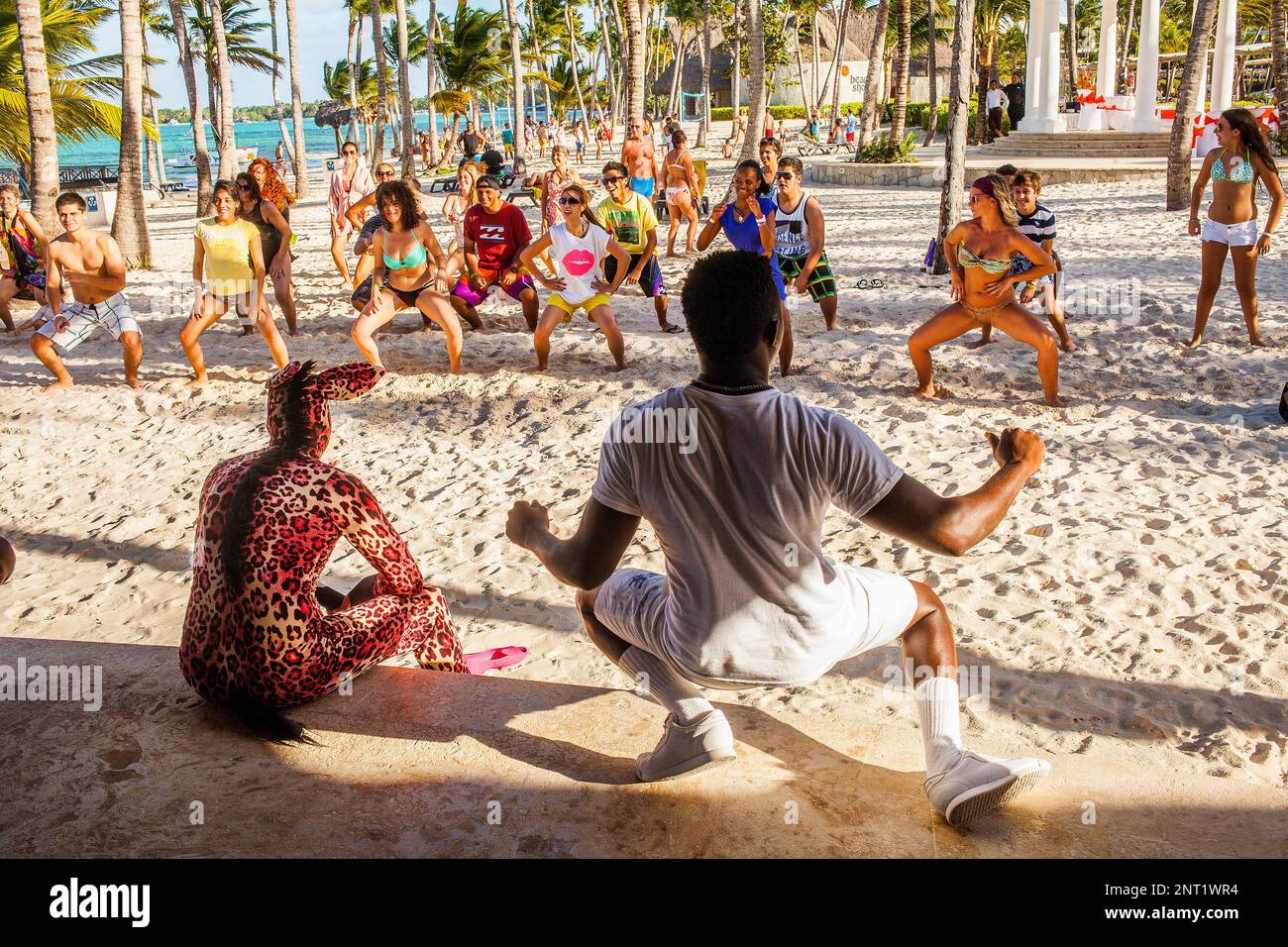 Tourists and entertainers dancing, Barcelo Bavaro Beach Resort, Punta ...