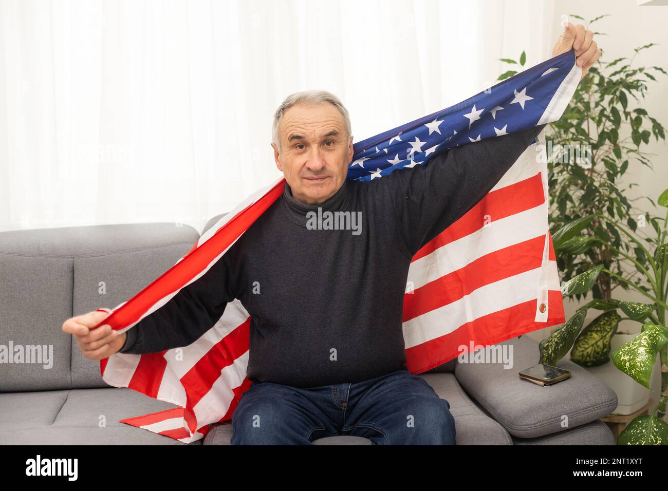 senior American man and an American flag Stock Photo - Alamy