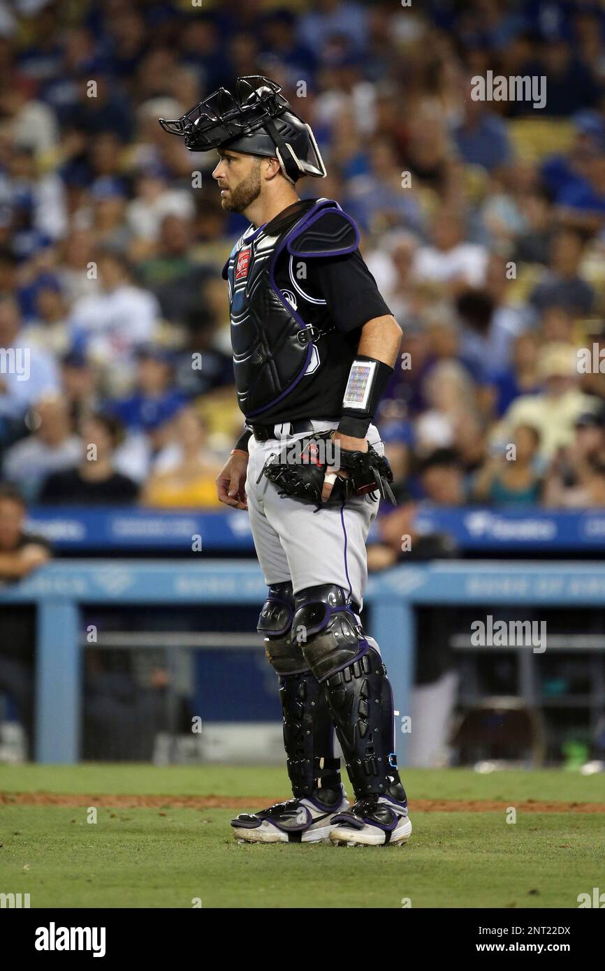 LOS ANGELES, CA - SEPTEMBER 04: Colorado Rockies catcher Drew Butera ...