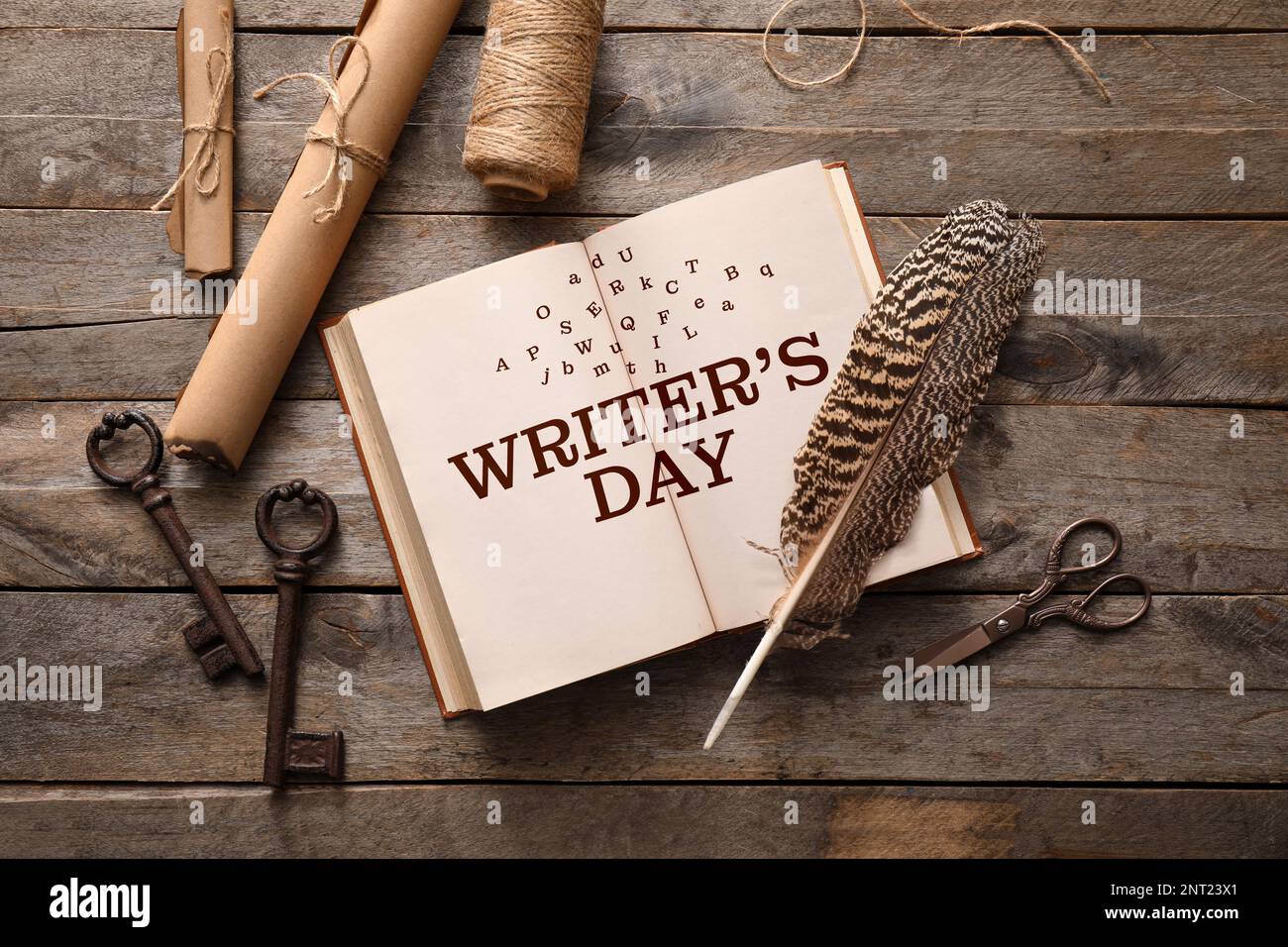 Banner for World Writer's Day with old book Stock Photo - Alamy