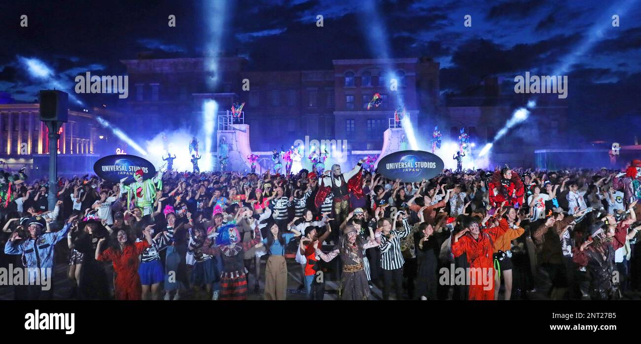 Visitors dance with zombies and monsters during the Halloween Horror ...
