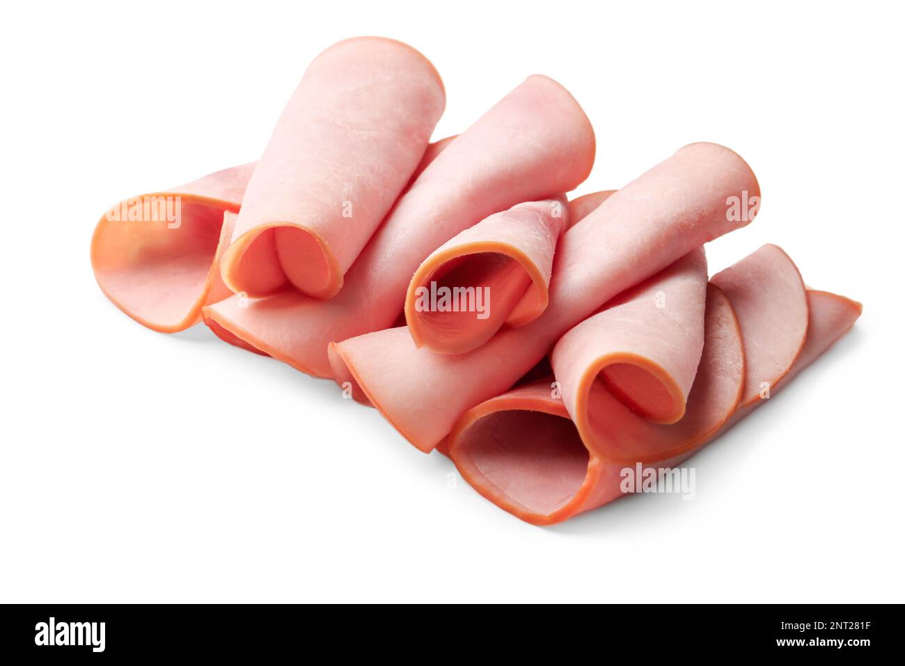 Delicious ham slices isolated on white background Stock Photo - Alamy