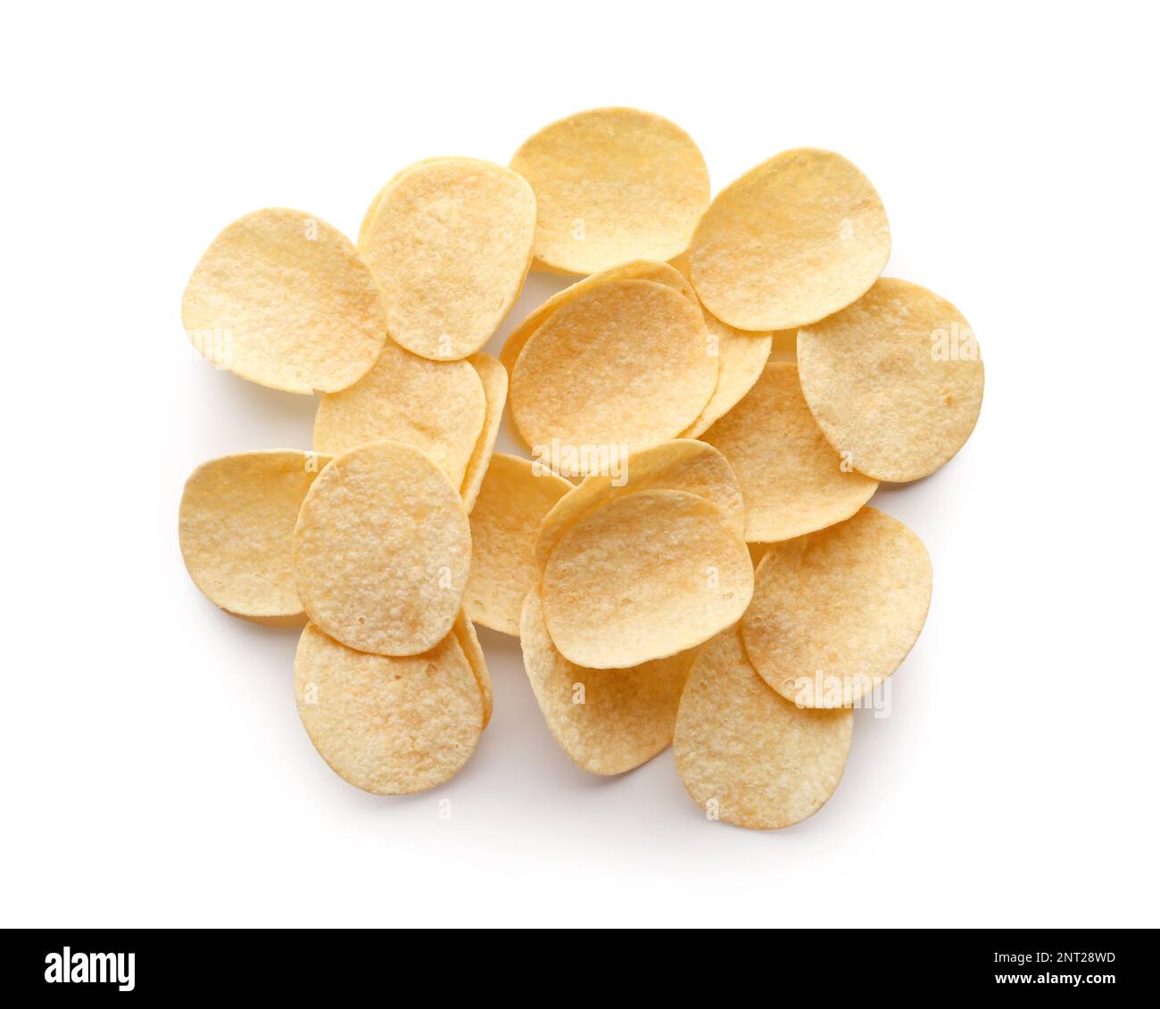 Heap of delicious potato chips isolated on white background Stock Photo ...