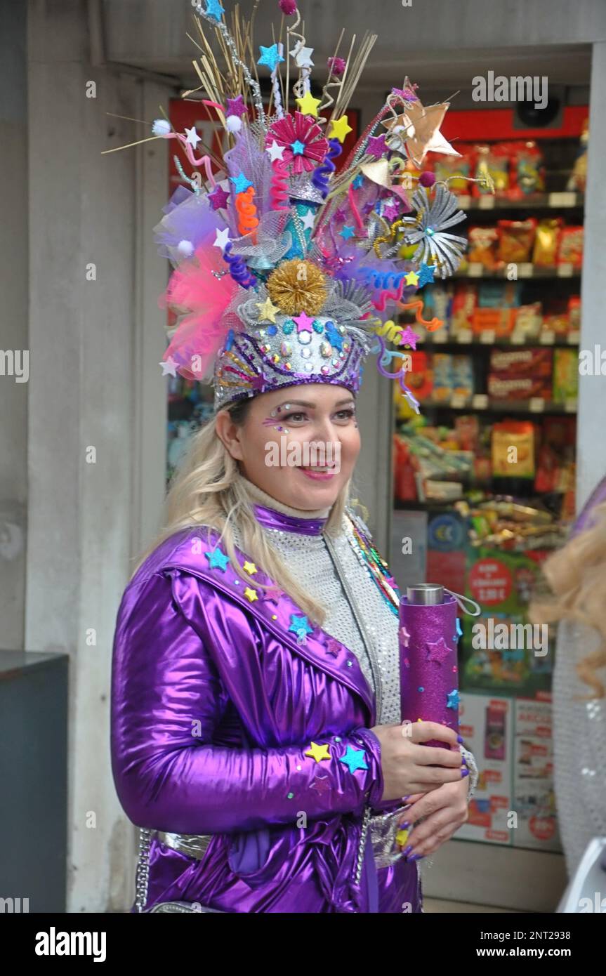 Beautiful girl pose on carnival day in the carnival parade.Masked women ...