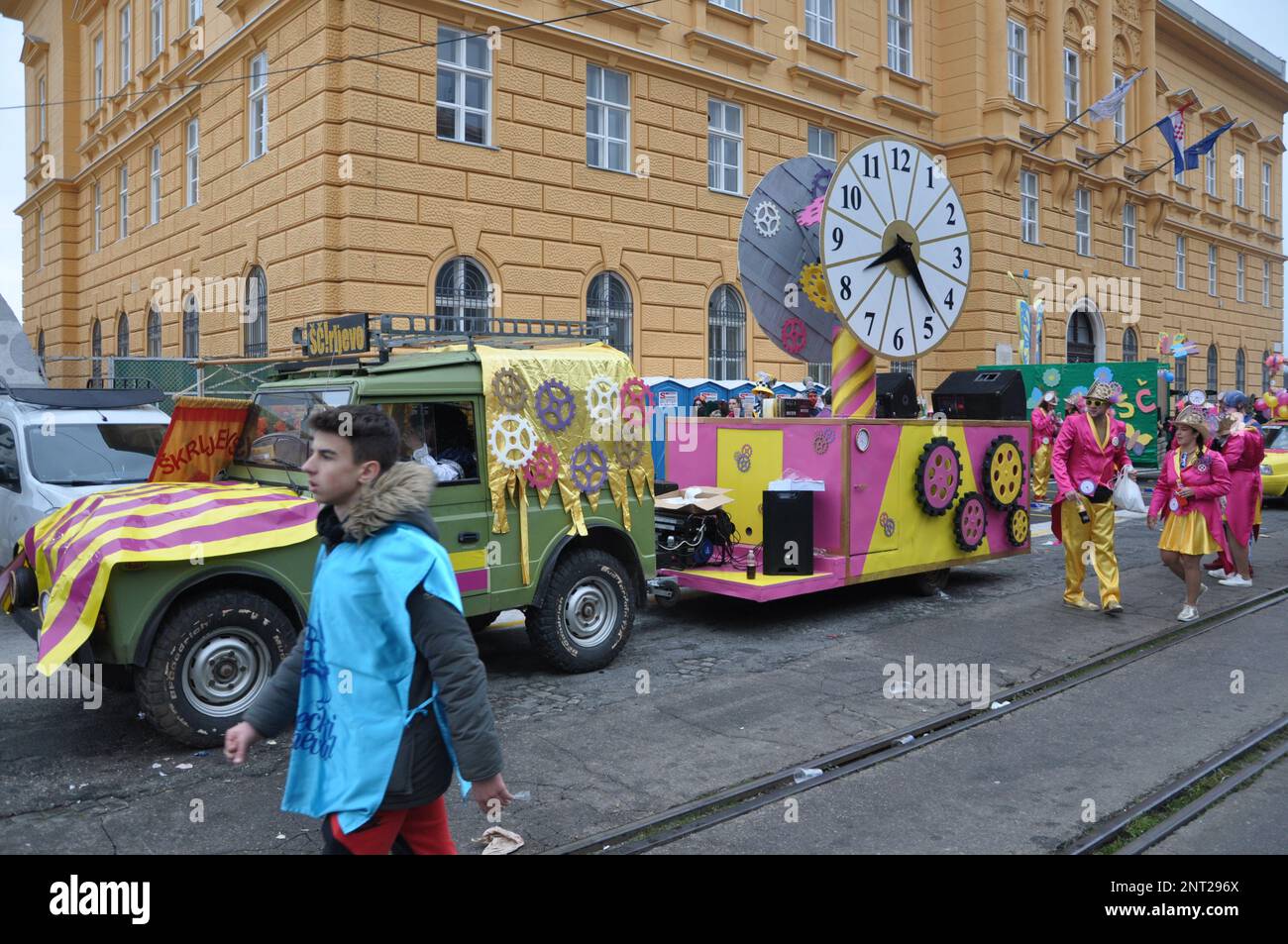 Beautiful group pose on carnival day in the carnival parade in Rijeka ...