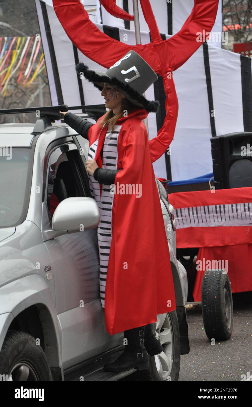 Beautiful girl pose on carnival day in the carnival parade.Masked women ...