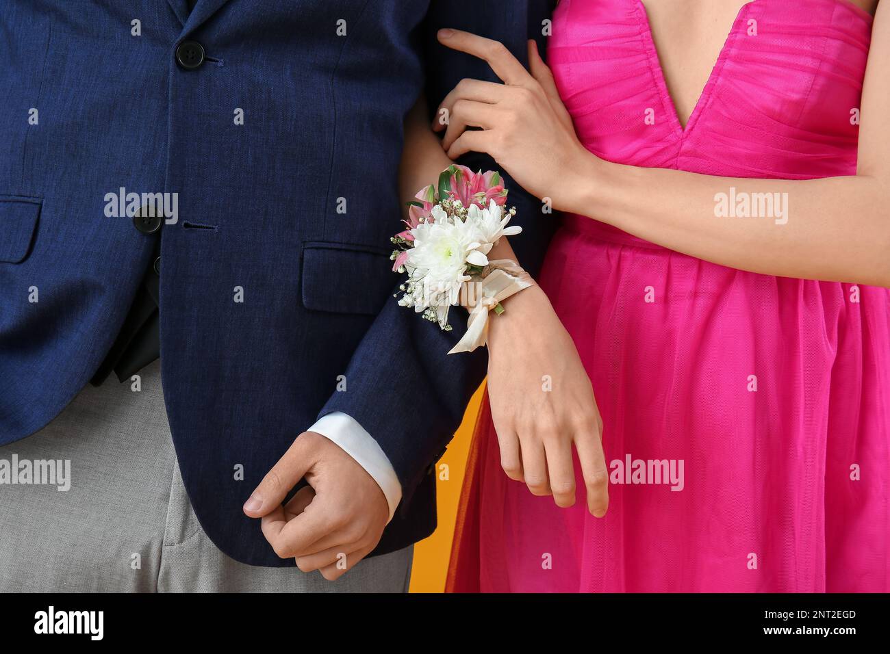 Young girl with corsage and her prom date Stock Photo - Alamy