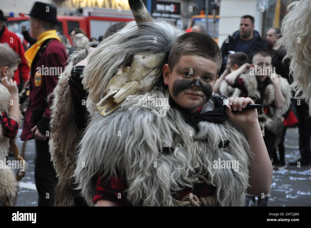 Rijeka, Croatia,19th February, 2023.Ringer bells, traditional masked ...