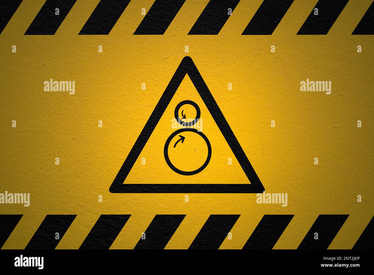 Black striped yellow background with a Entanglement hazard warning sign ...