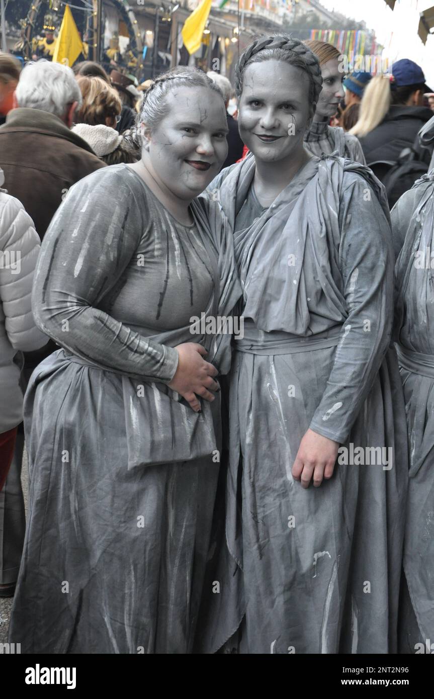 Rijeka, Croatia,19th February, 2023Two beautiful girls pose on carnival ...