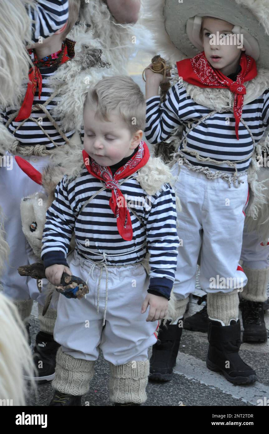 Rijeka, Croatia,19th February, 2023.Ringer bells, traditional masked ...