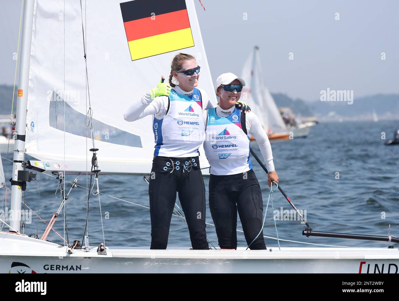 Germany's Frederike LOEWE (S) and Anna MARKFORT (C) react after ...