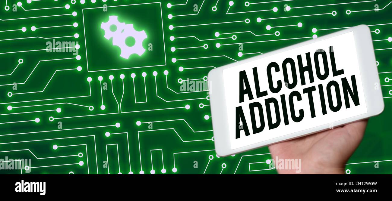 Hand writing sign Alcohol Addiction. Concept meaning characterized by ...