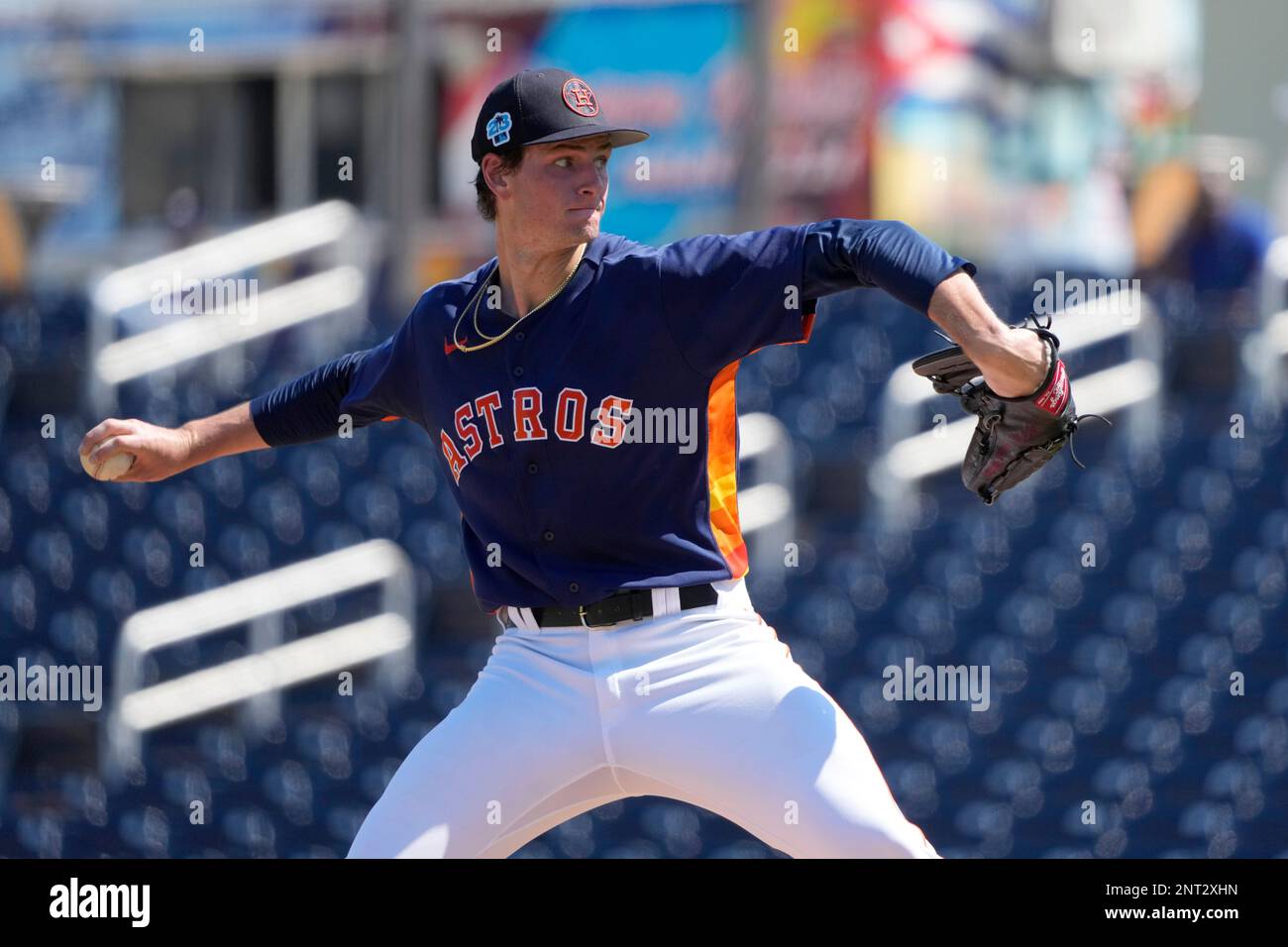 Houston Astros starting pitcher Forrest Whitley throws during the first ...