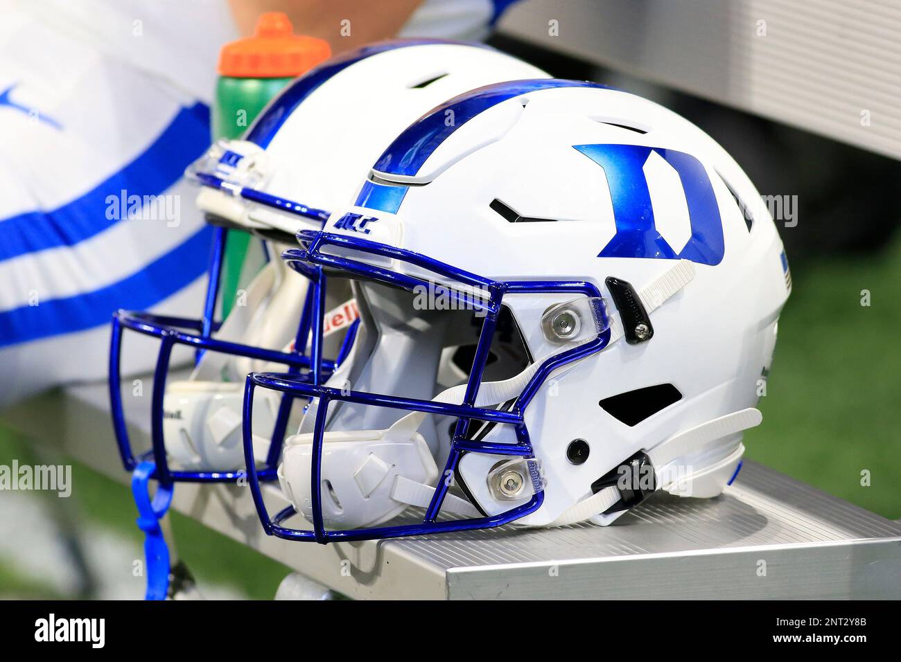 ATLANTA, GA - AUGUST 31: Duke football helmets on the sidelines during ...