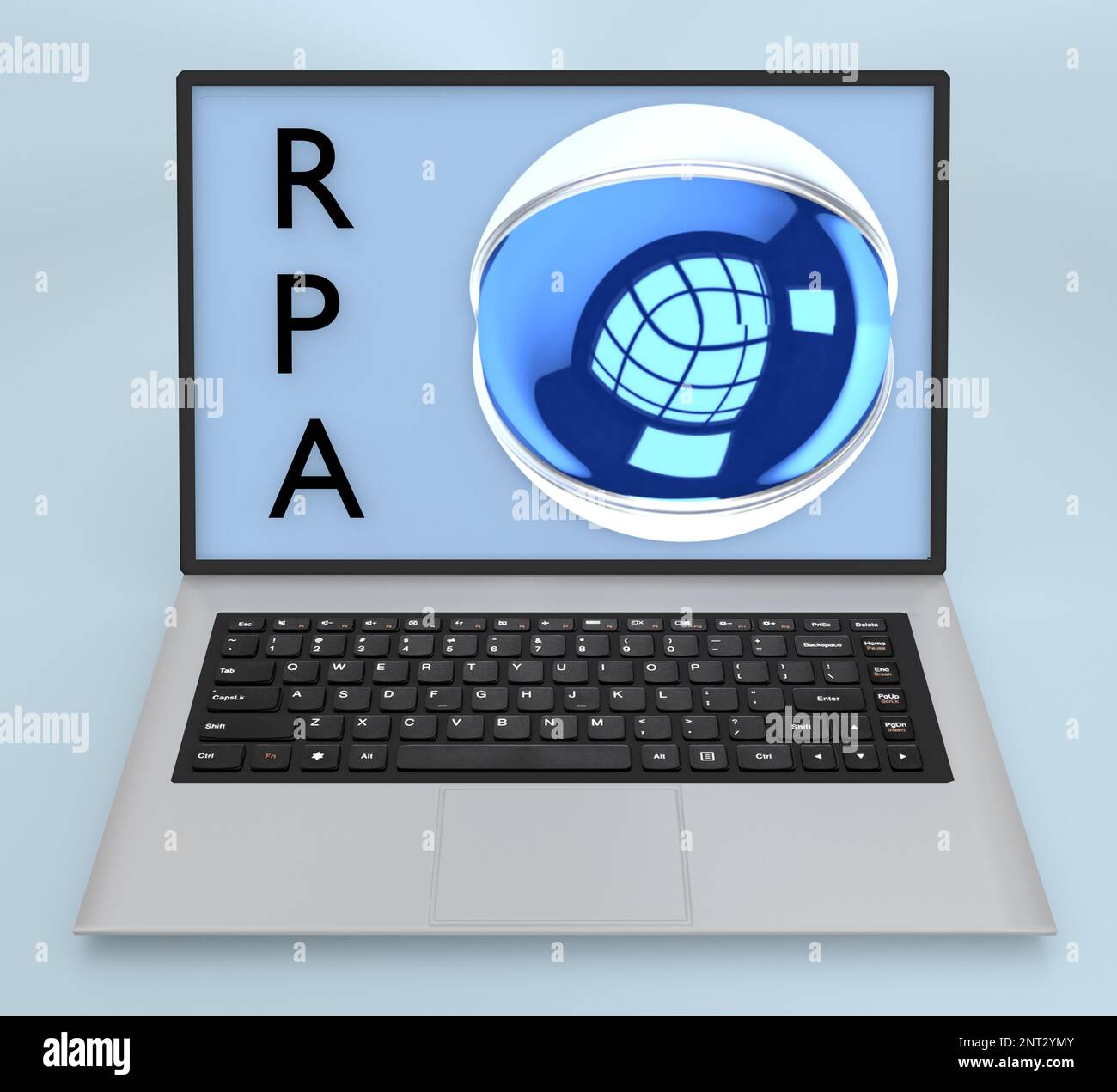 3D illustration of RPA - initials of Robotic Process Automation along ...