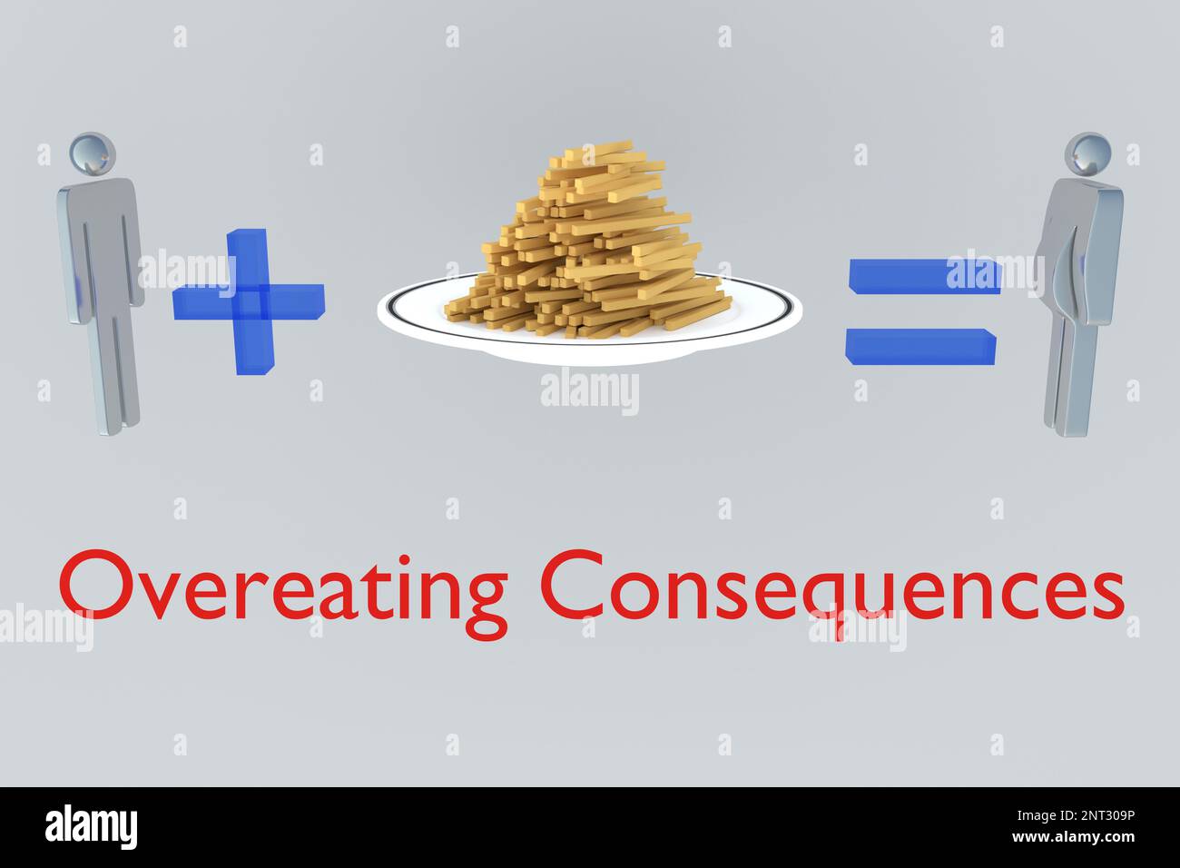 3D illustration of a symbolic equation in which a thin person becomes ...